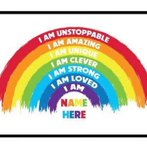 Positive Affirmation Personalised I Am Prints Motivation Rainbow Wall ...
