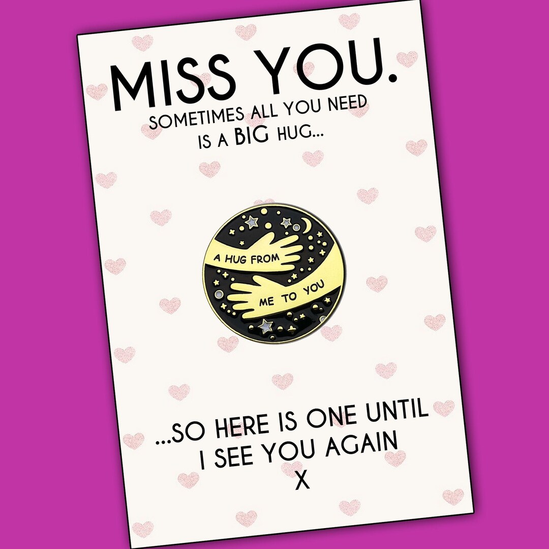 Miss You Pocket Hug Enamel Pin Badges & Personalised Pink Heart Message ...