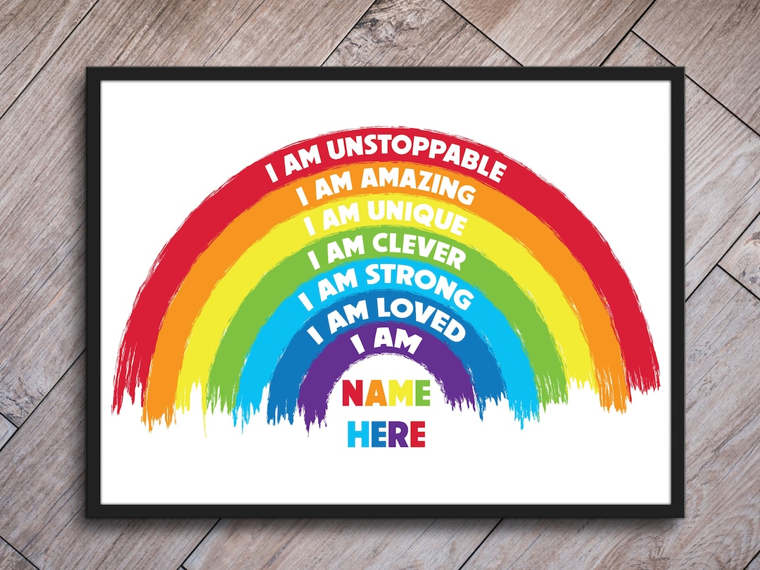Positive Affirmation Personalised I Am Prints Motivation Rainbow Wall ...