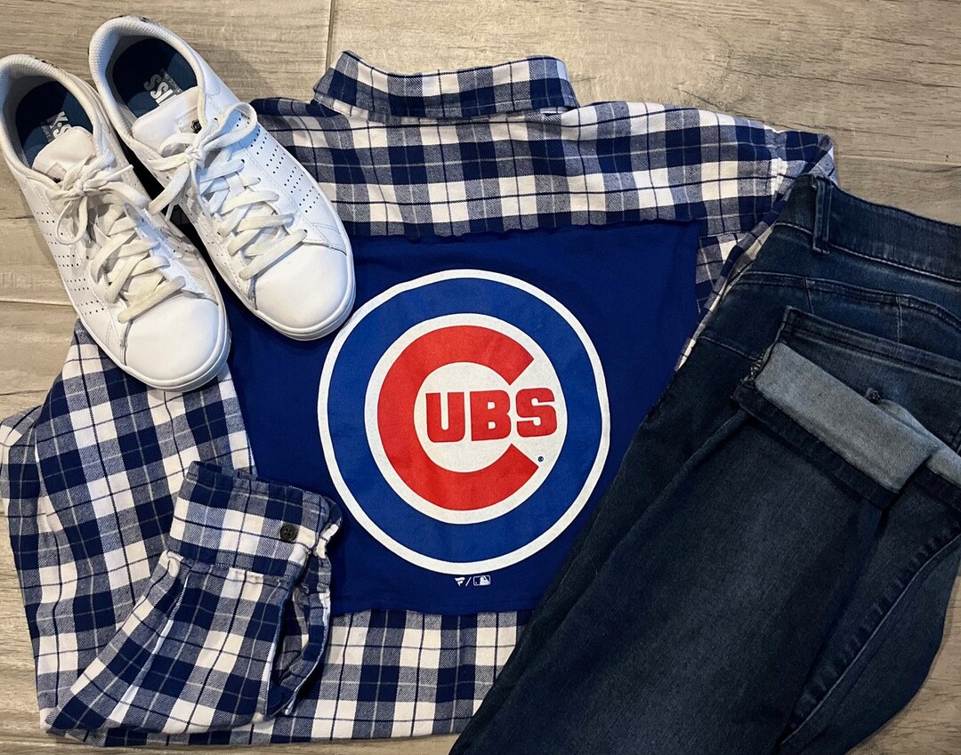 Chicago Cubs Shirt Long Sleeve Flannel. Custom Upcycled Game Day Top ...