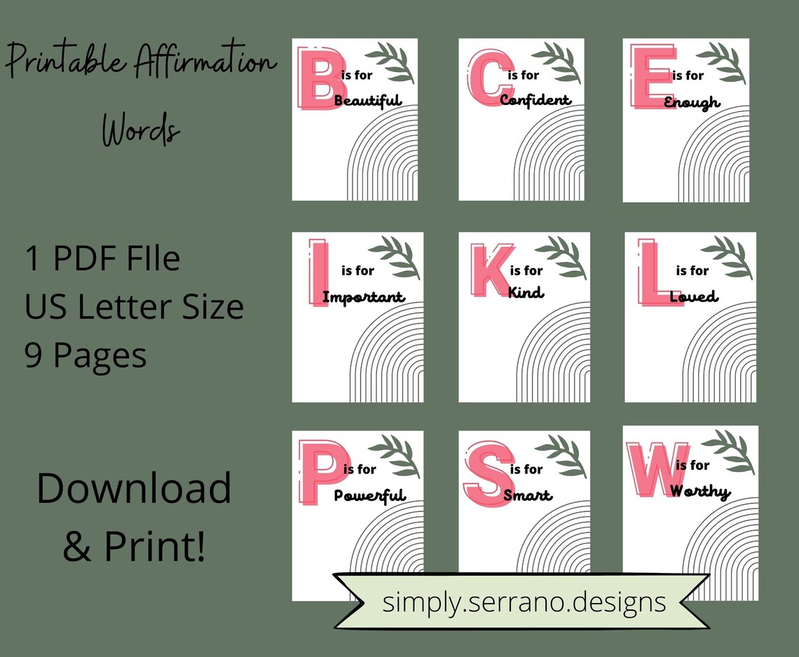 Printable Words of Affirmation Signs Instant Download Children's Poster ...