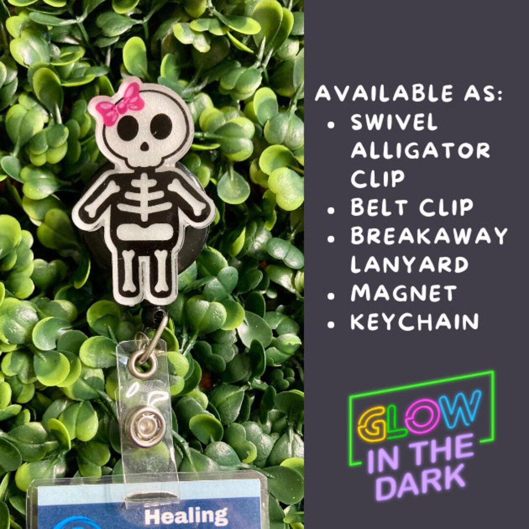 Skeleton With Bow, Glow in the Dark, X-ray Badge Reel, Retractable ID ...