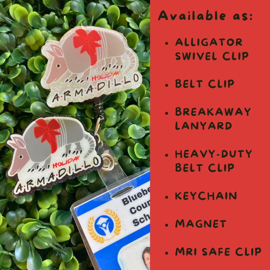 Holiday Armadillo Friends, for Nurse, Retractable ID Holder, MRI Safe ...