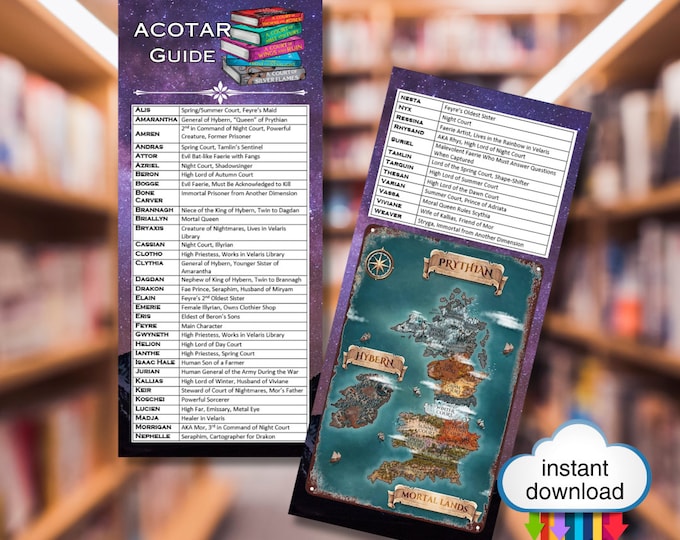 ACOTAR Character Bookmark, Cheat Sheet, Rhysand, Feyre, Velaris ...
