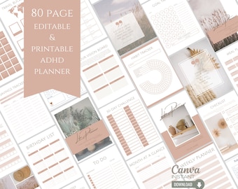 Adult ADHD Journal Adhd Life Planner Bundle Editable Canva - Etsy