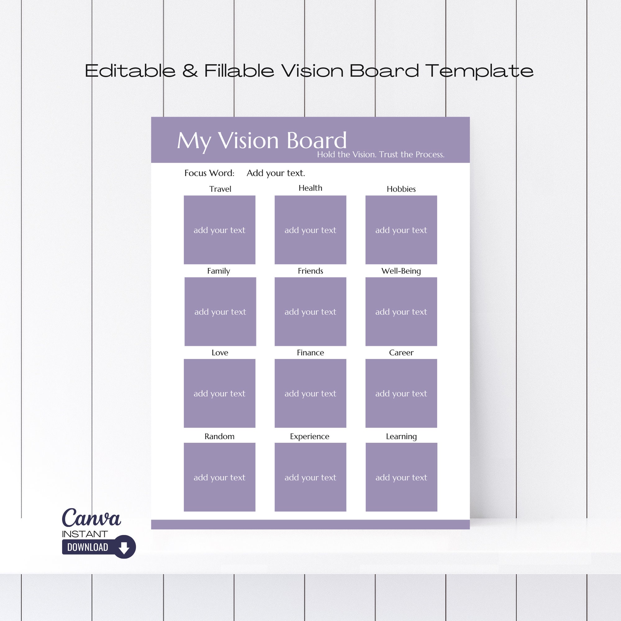 Editable Vision Board Template, Printable Vision Board, Digital Vision ...