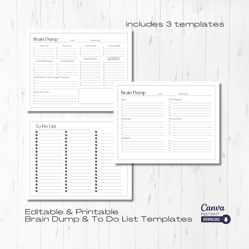 Editable Brain Dump & to Do List Templates (digital Download) - Etsy