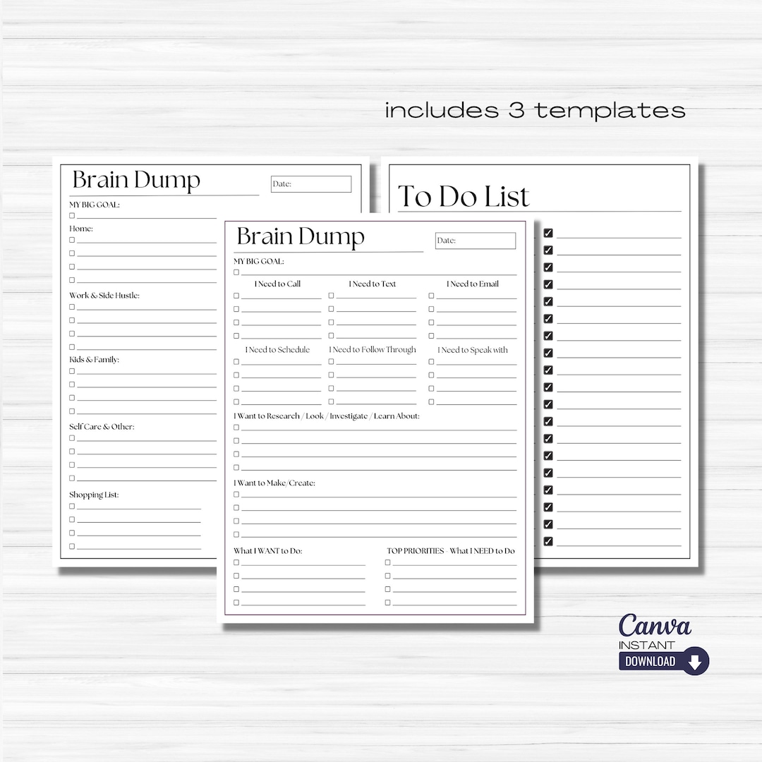 ADHD Brain Dump Printable: Editable To-do List Template (digital ...
