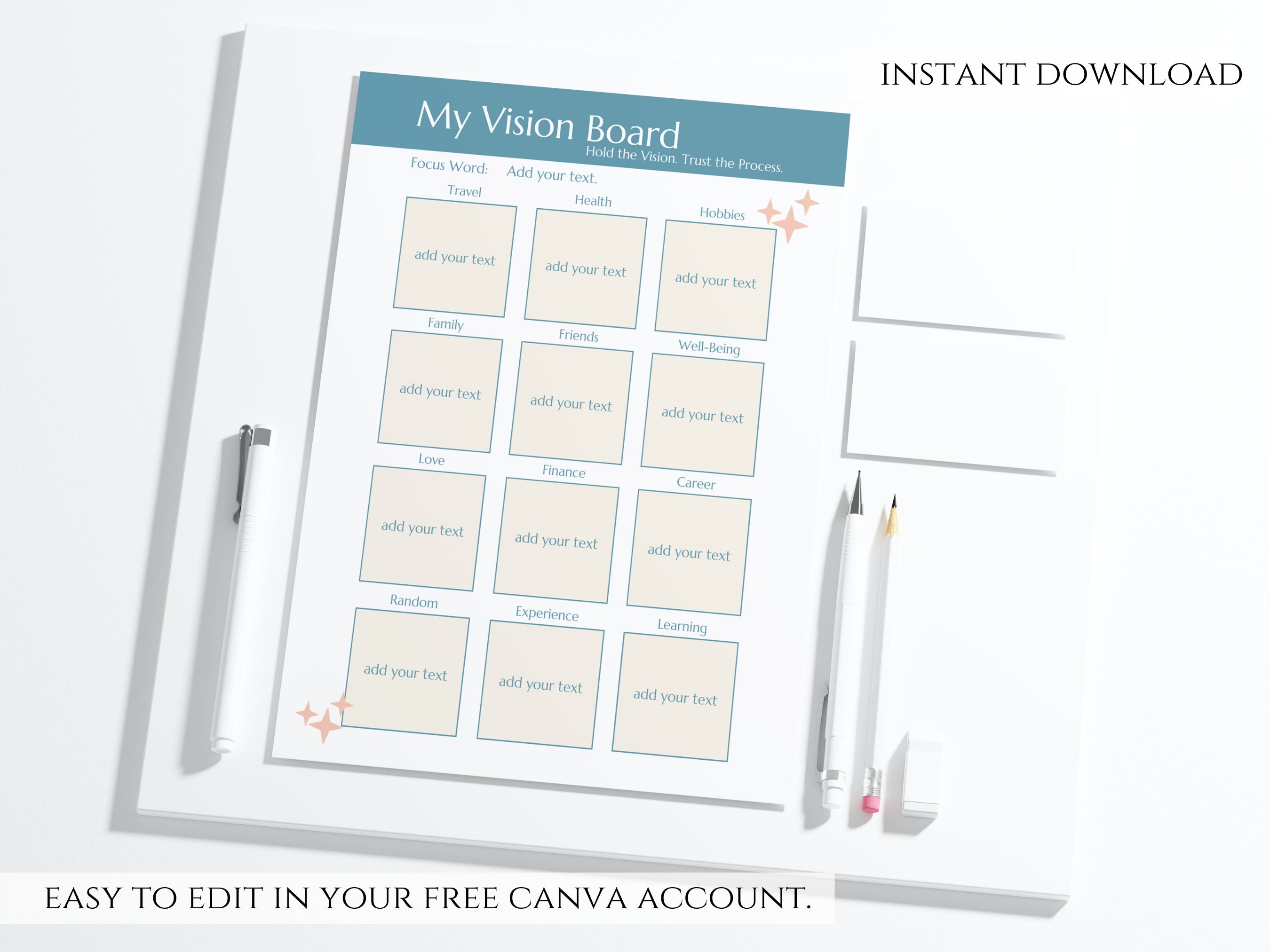 Editable Vision Board Template Printable Vision Board - Etsy UK