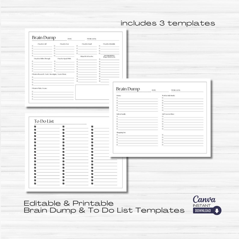 Editable ADHD Brain Dump Printable, ADHD Planner, to Do List Template ...