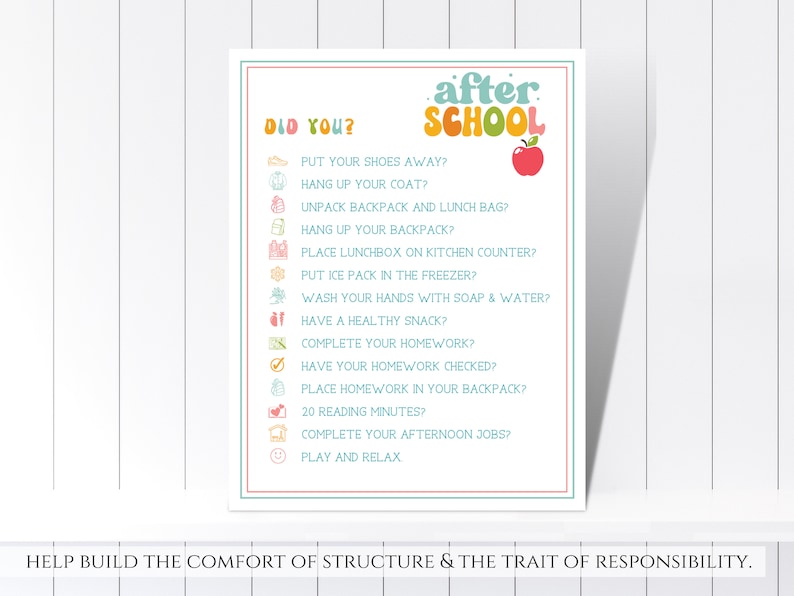 Printable After School Checklist Editable After School - Etsy