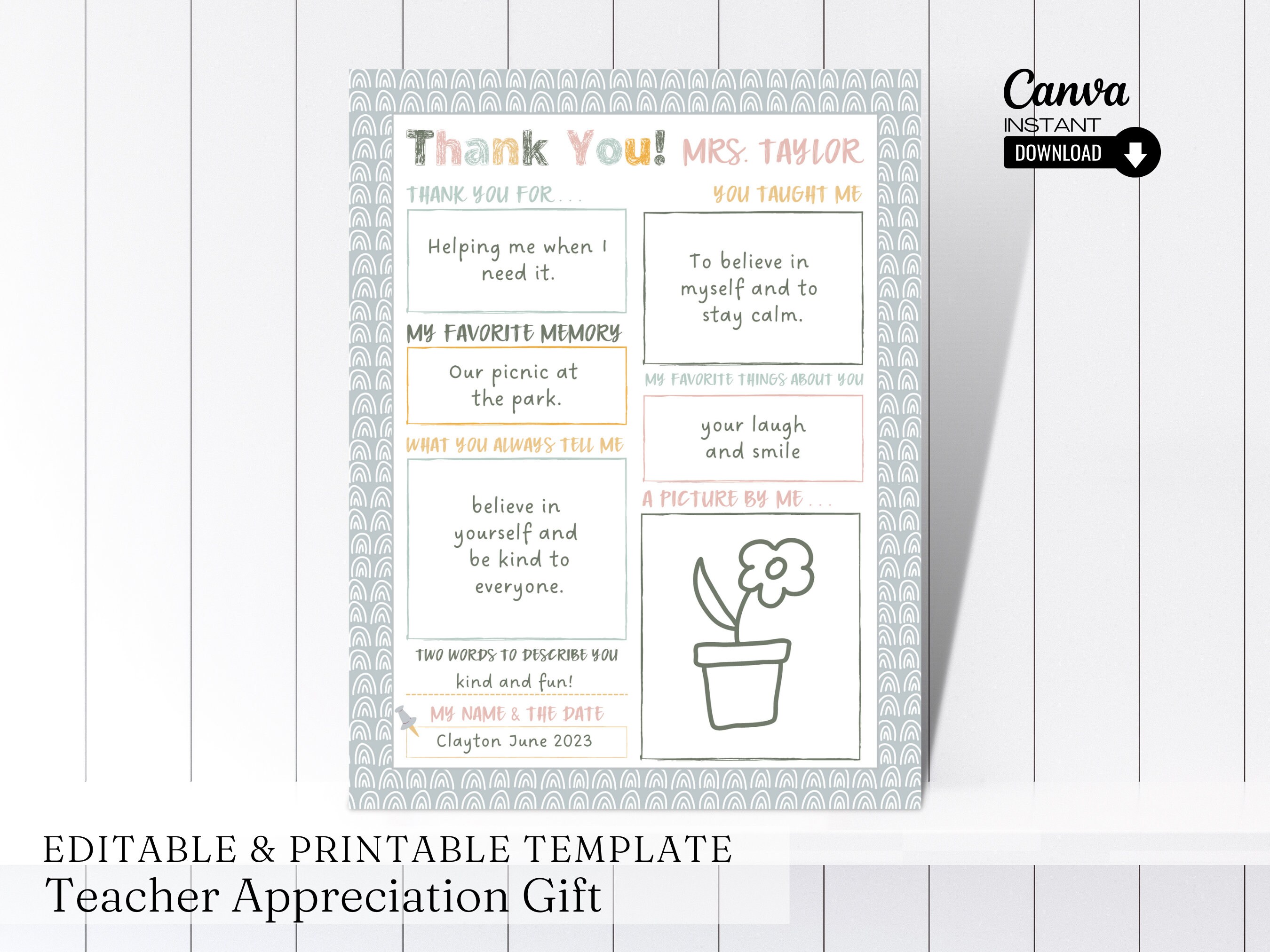 Printable Teacher Appreciation Gift, Editable All About Teacher ...