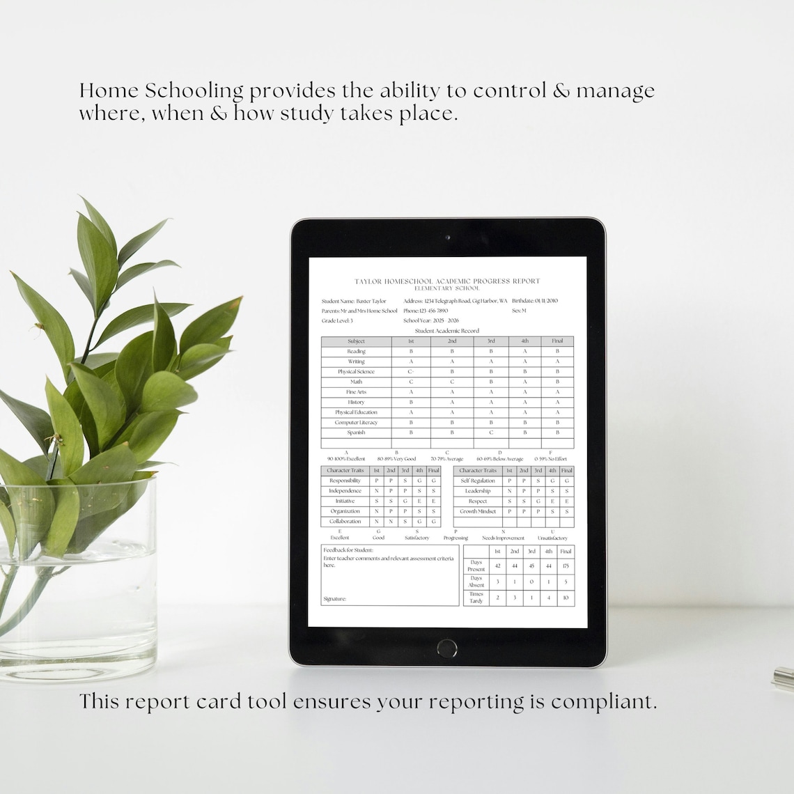 Editable Homeschool Report Card Template: Fillable Academic Record ...
