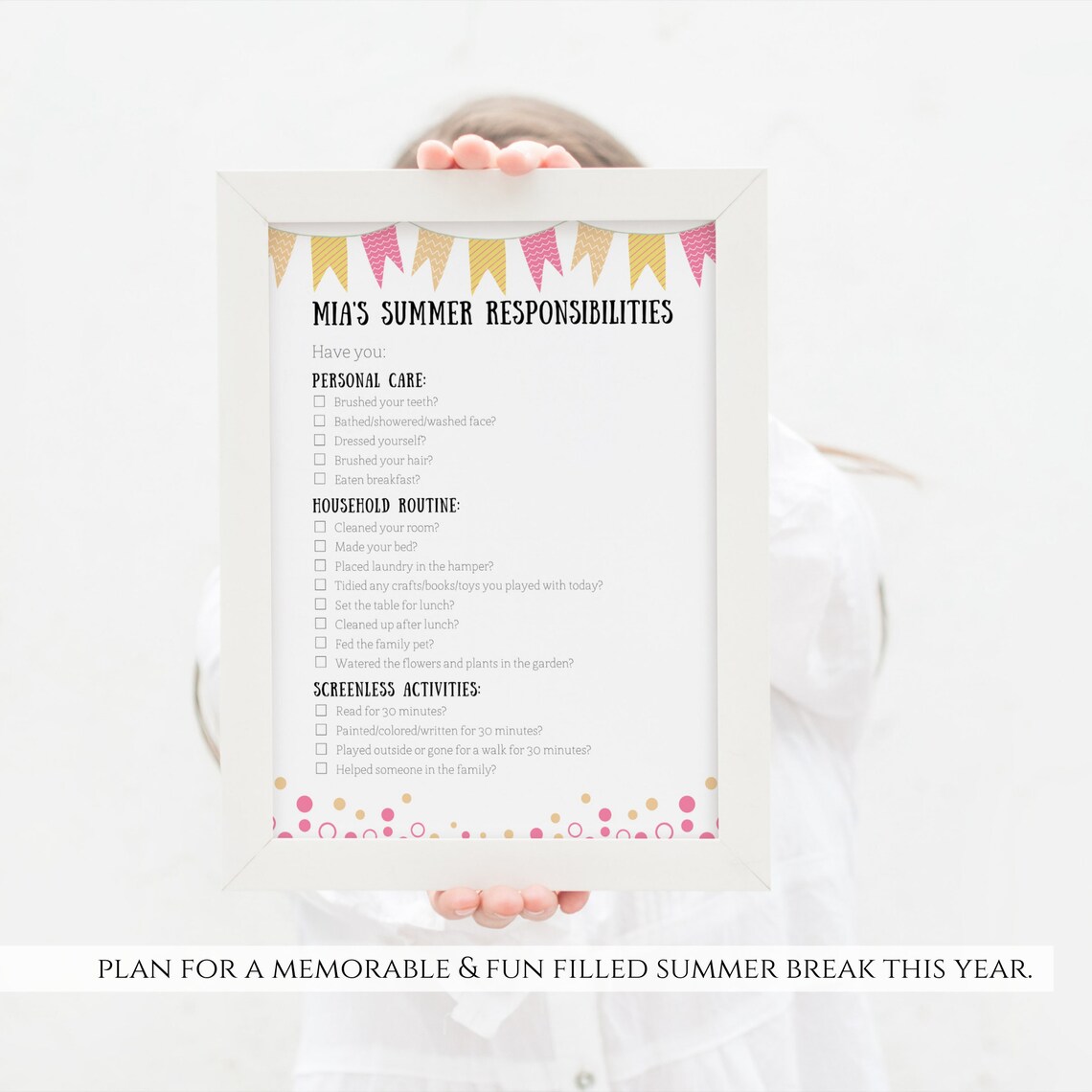 Kids Summer Chore and Activity Chart, Summer Rules Printable, Editable ...