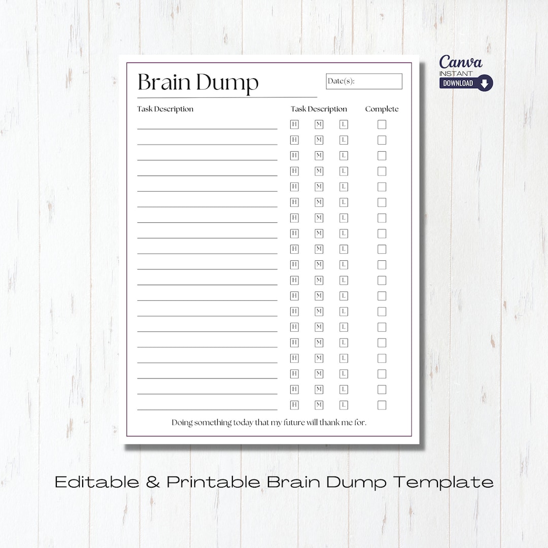 Editable ADHD Brain Dump Printable, ADHD Planner, to Do List Template ...