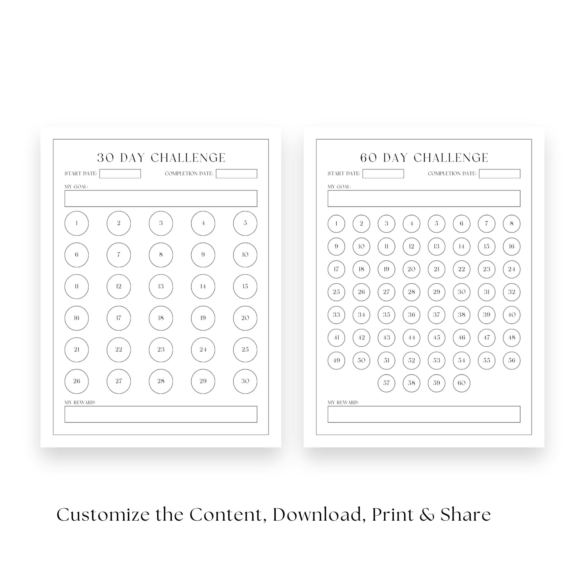 Editable 30 Day Challenge Template Printable 30 Day Goal - Etsy