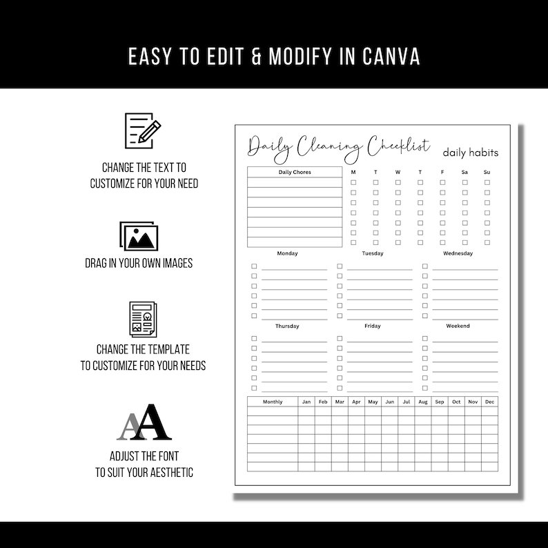 Editable Cleaning Checklist Planner: Daily & Weekly Chore Chart ...