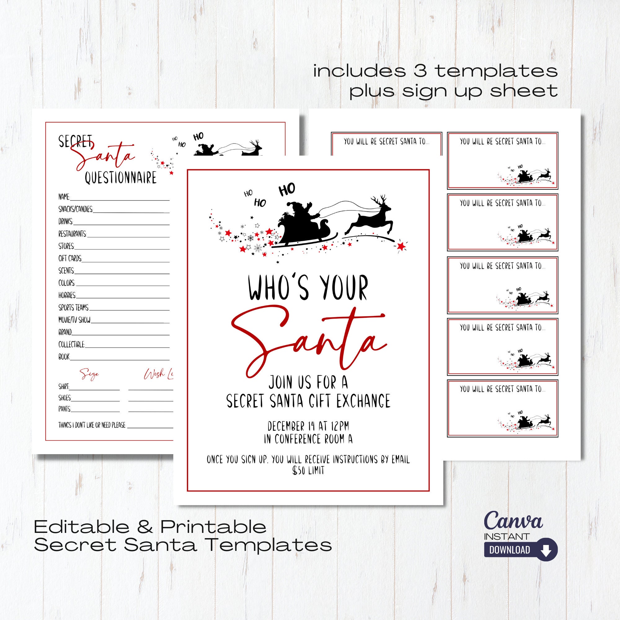 Editable Secret Santa Gift Exchange Templates, Printable Christmas Gift ...