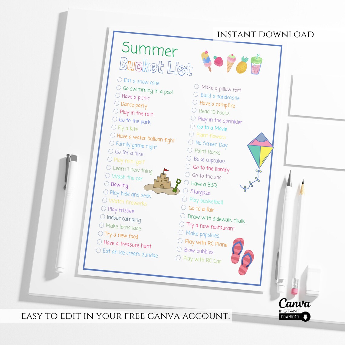 Editable Summer Bucket List, Printable Summer to Do List, Summer ...