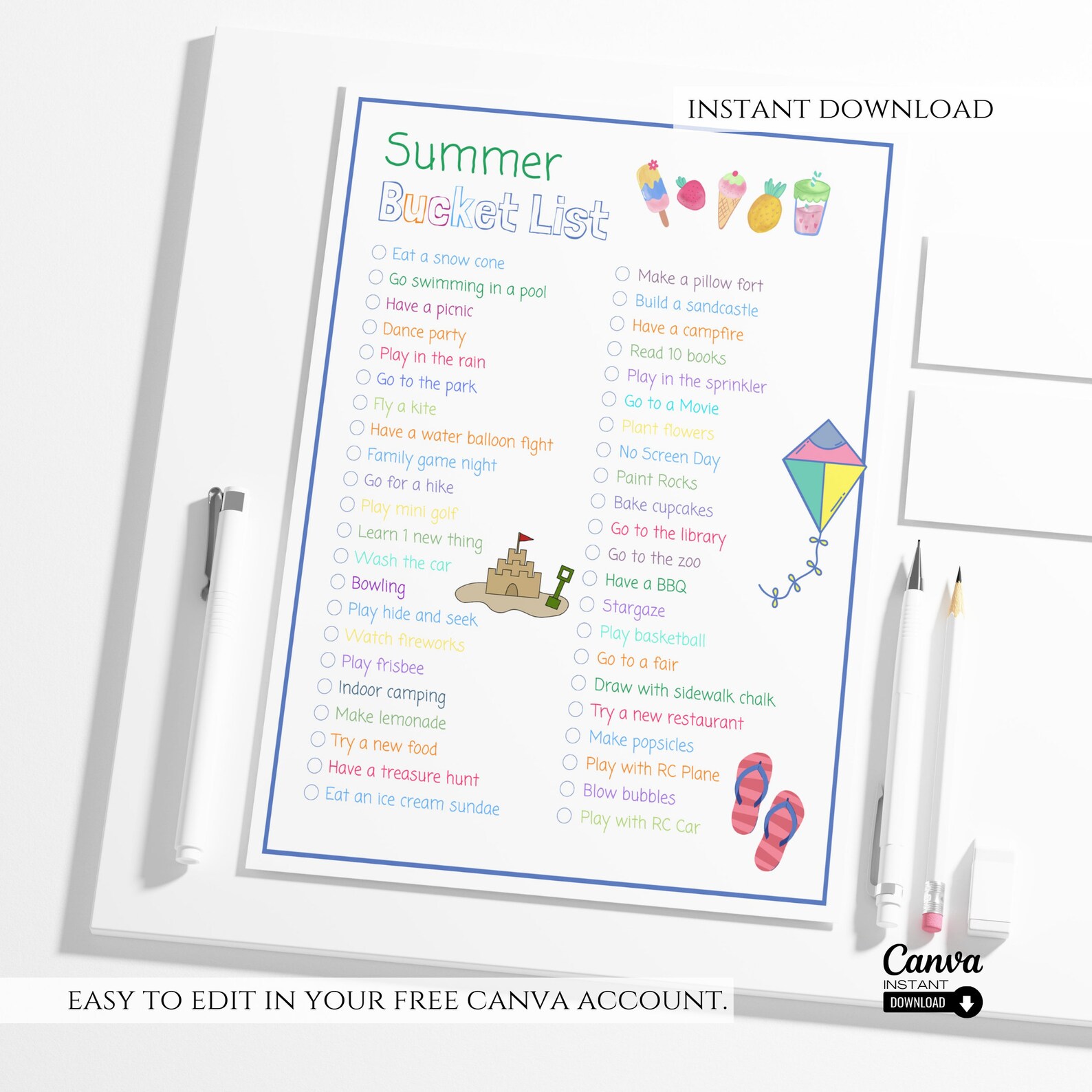 Editable Summer Bucket List, Printable Summer to Do List, Summer ...