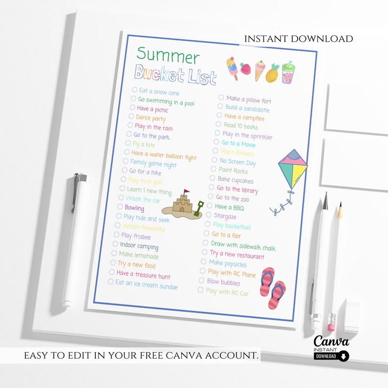 Editable Summer Bucket List, Printable Summer to Do List, Summer ...