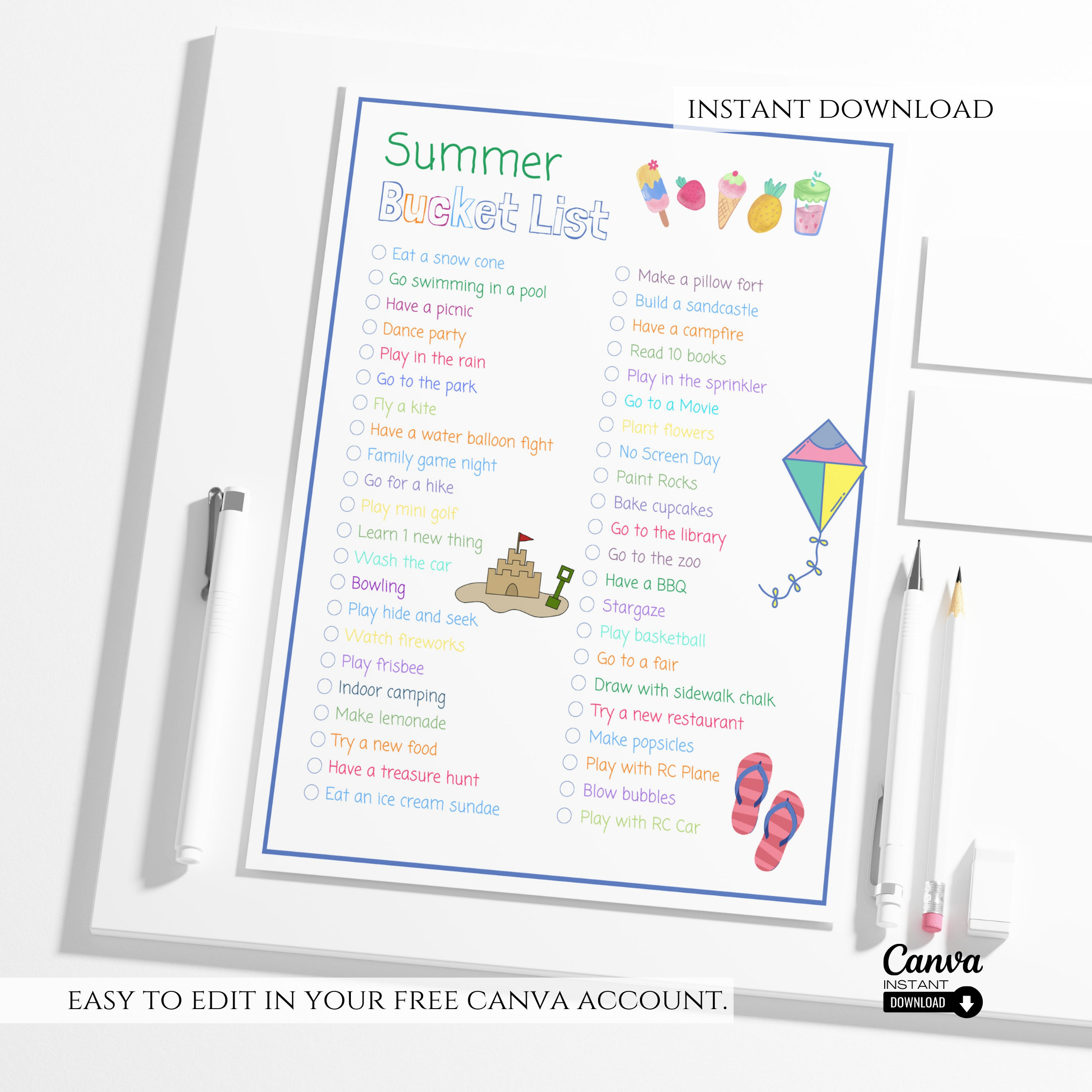 Editable Summer Bucket List: Printable Activity Planner (digital ...