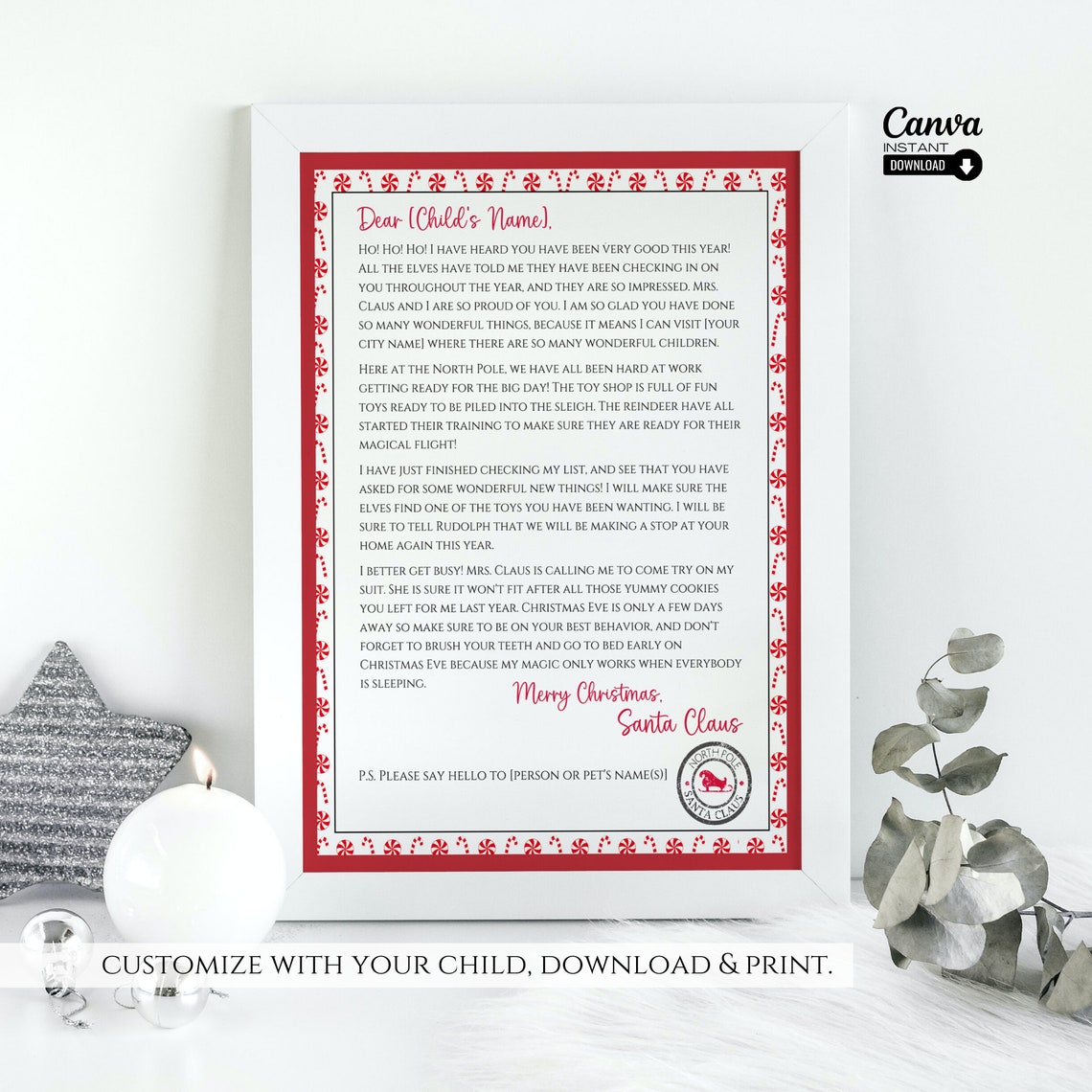 Editable Santa Letter Template, Letter From Santa Template, Printable ...