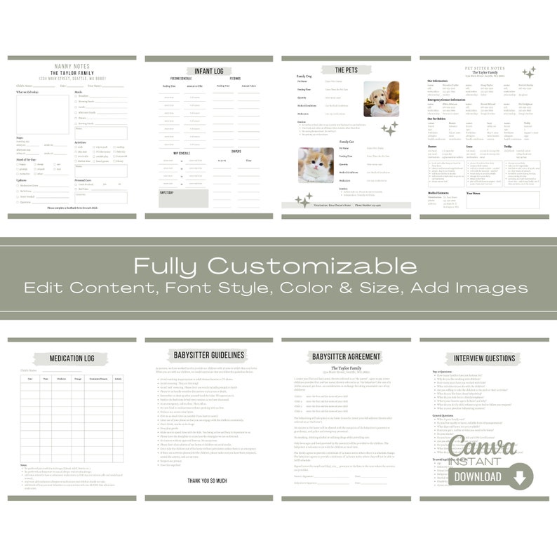 Babysitter Planner Printable, Editable Babysitter Planner, Childcare ...