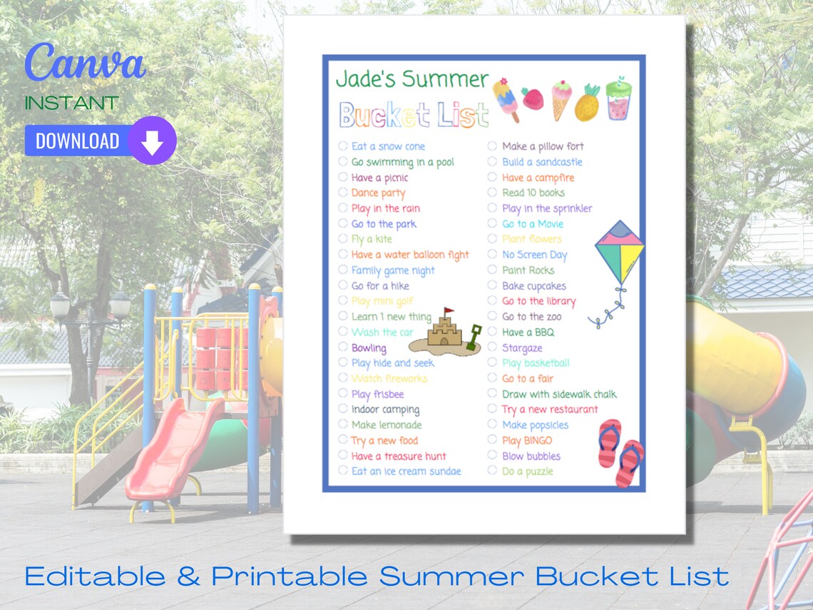 Editable Summer Bucket List Printable Summer to Do List - Etsy