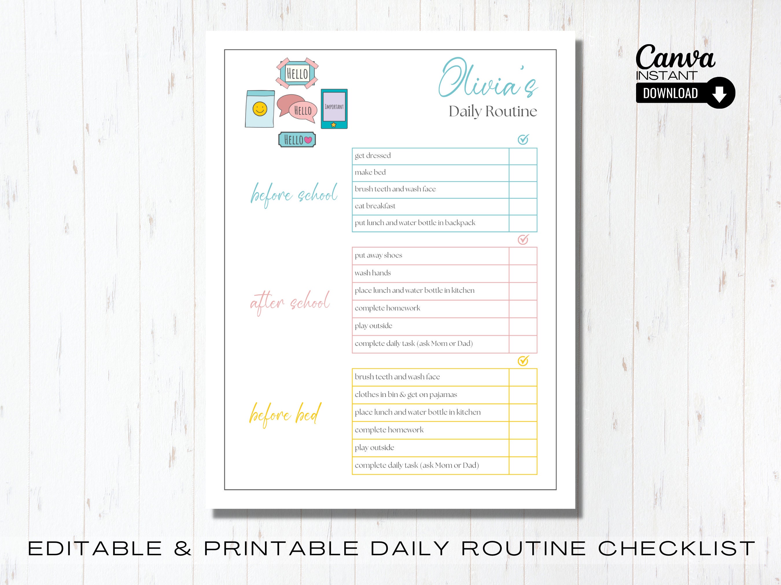 Editable Daily Routine Checklist for Kids Printable Before - Etsy Canada