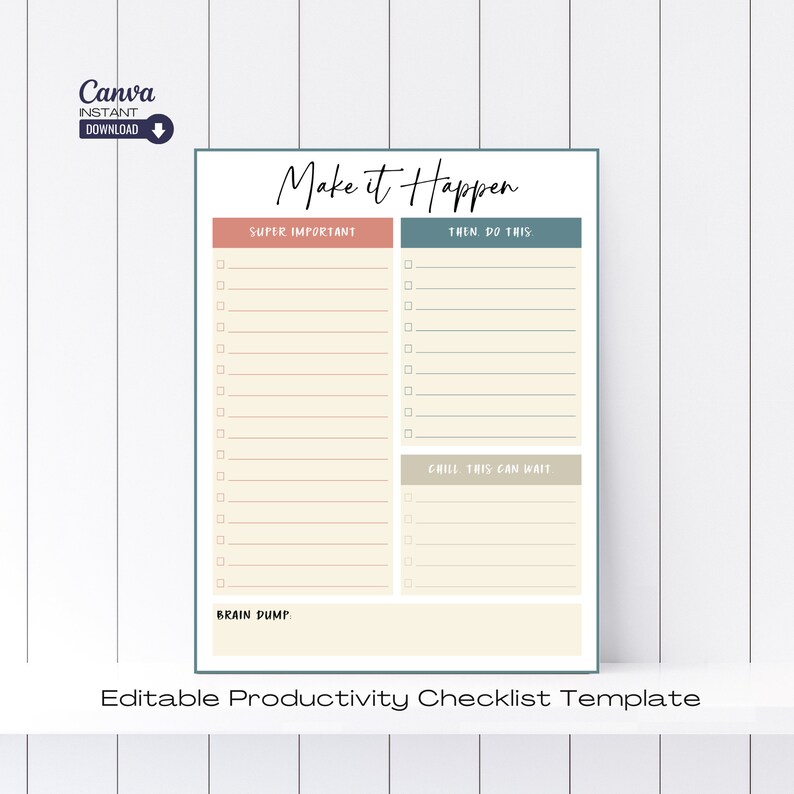 Editable Daily to Do Checklist Template, Printable Productivity Planner ...
