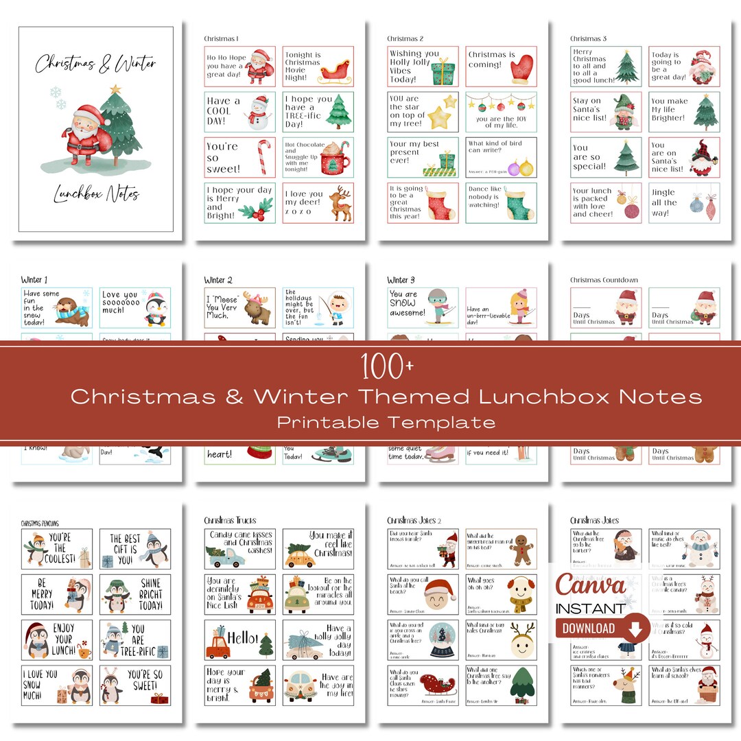 Editable Christmas Lunchbox Notes for Kids Template, PDF Printable ...