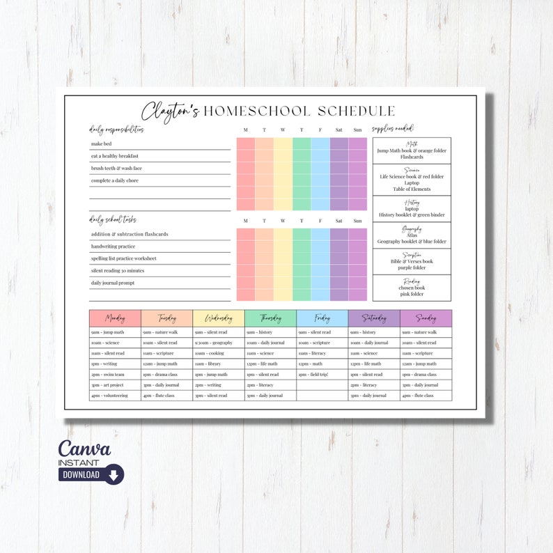 Editable Homeschool Checklist Printable Daily Schedule for - Etsy New ...