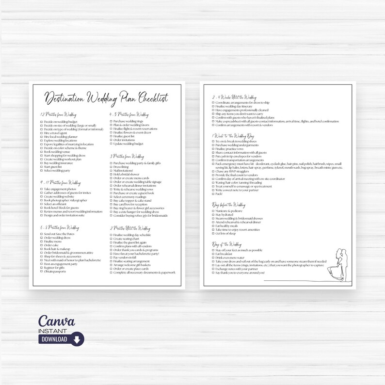 Editable Destination Wedding Checklist, Printable Wedding Checklist ...
