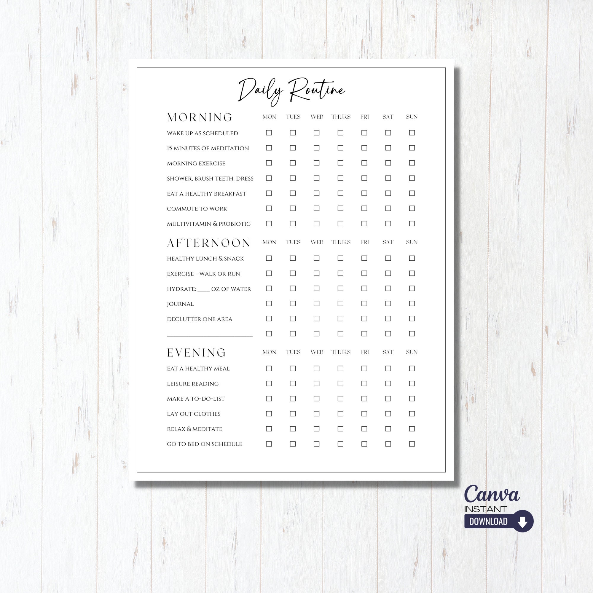 Editable Daily Routine Checklist Template, Printable Daily Routine ...