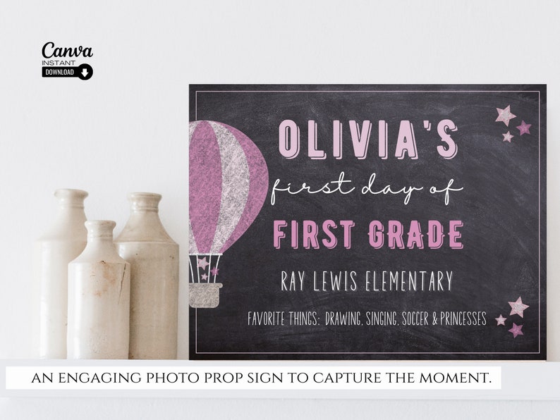 Printable First Day of School Chalkboard Sign Canva Template - Etsy