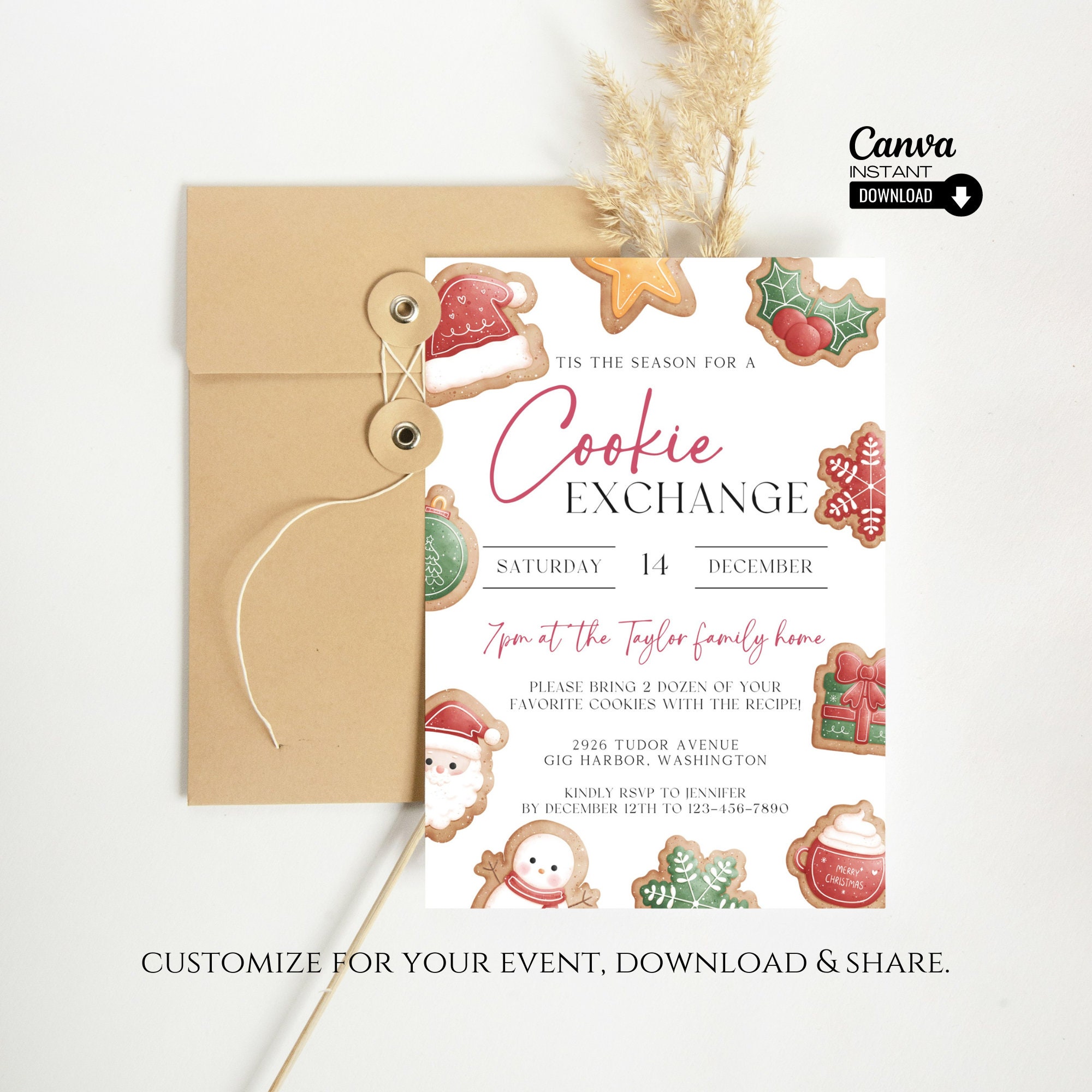 Editable Christmas Cookie Exchange Invitation, Printable Baking Party ...