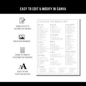 Editable College Packing List: Printable Dorm Essentials Checklist ...