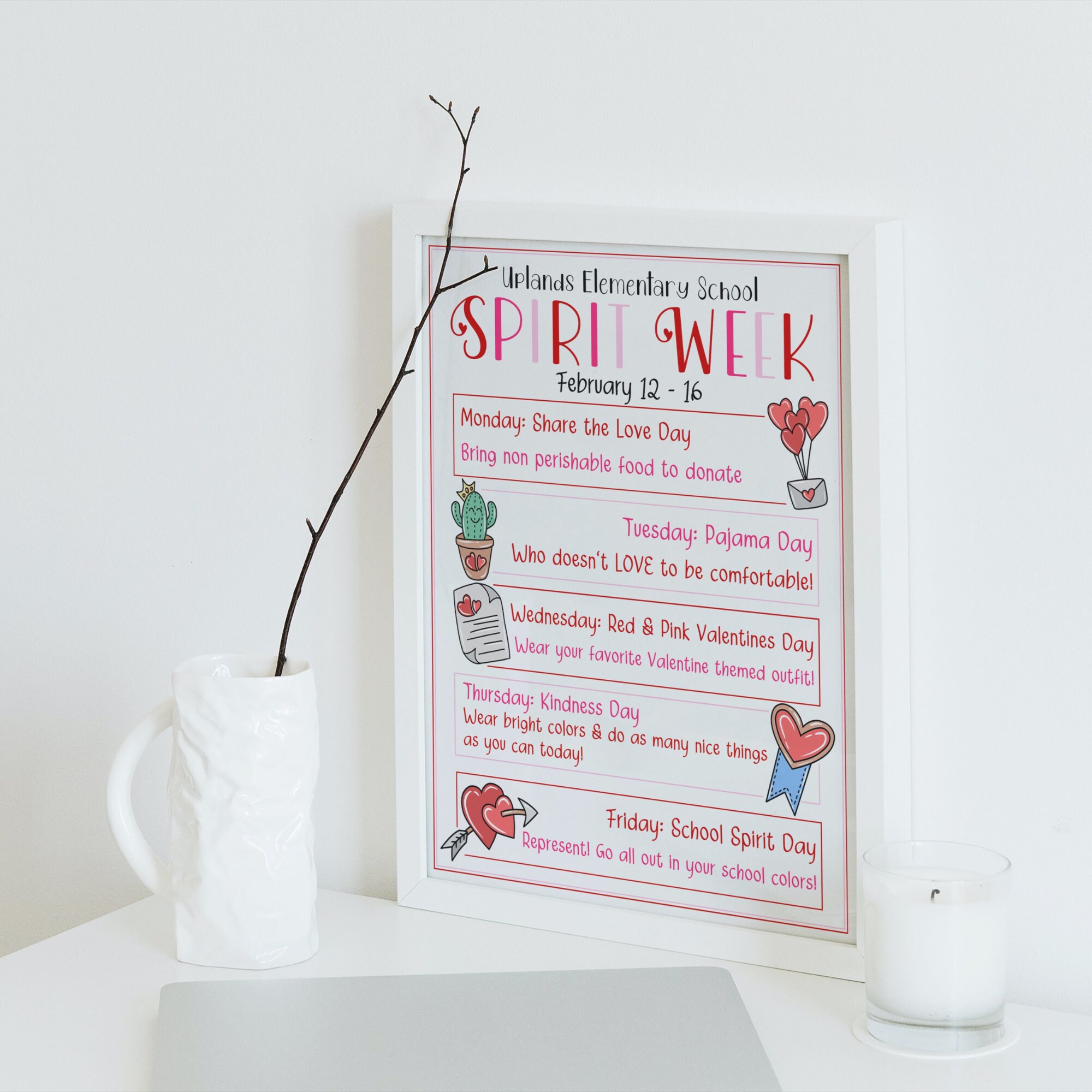 Valentine's School Spirit Week Flyer: Editable Event Schedule (digital ...