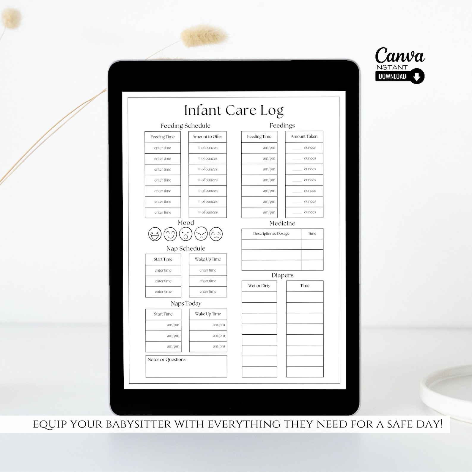 Editable Baby Care Daily Log, Printable Infant Care Tracker, Newborn ...