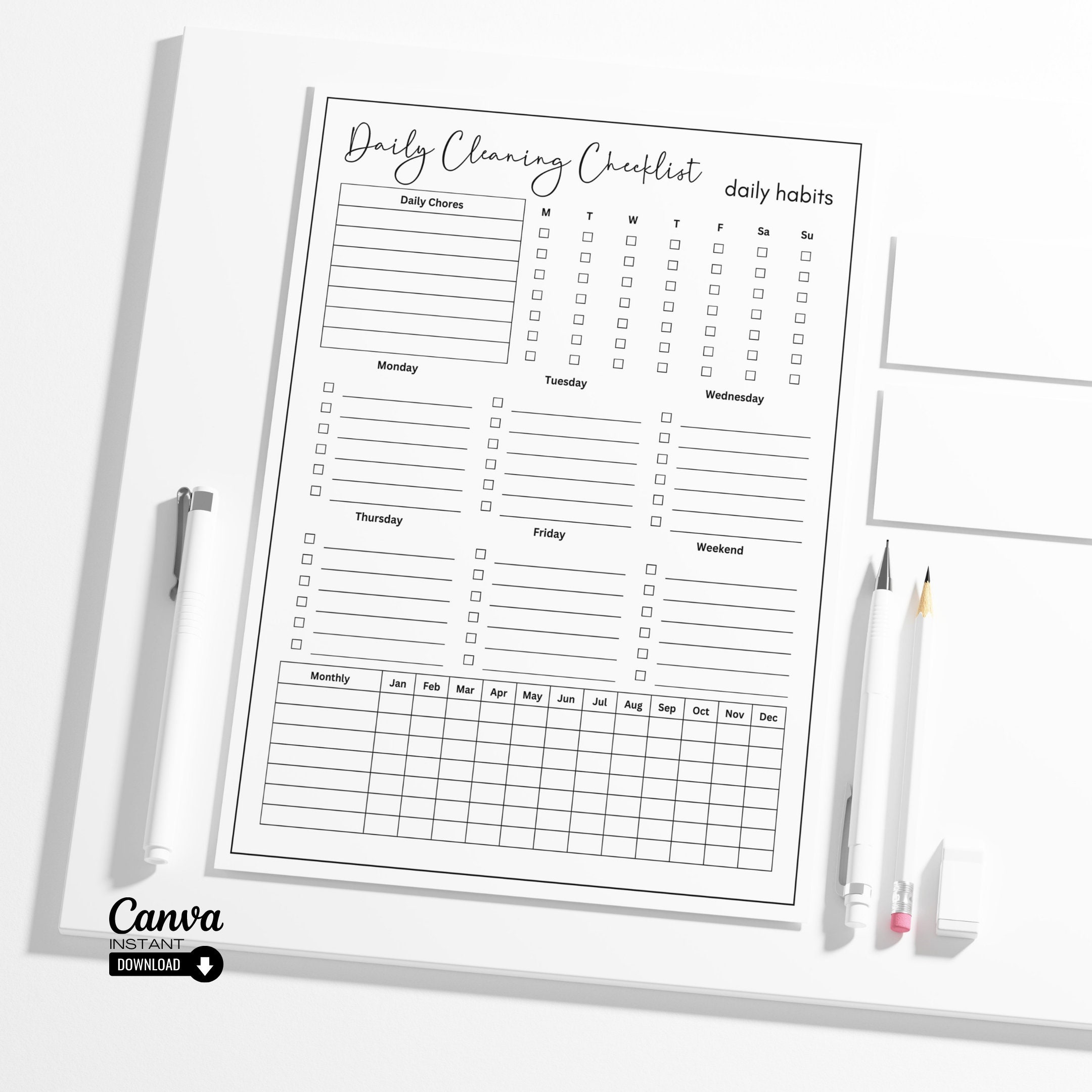 Editable Cleaning Checklist Planner: Daily & Weekly Chores (canva ...