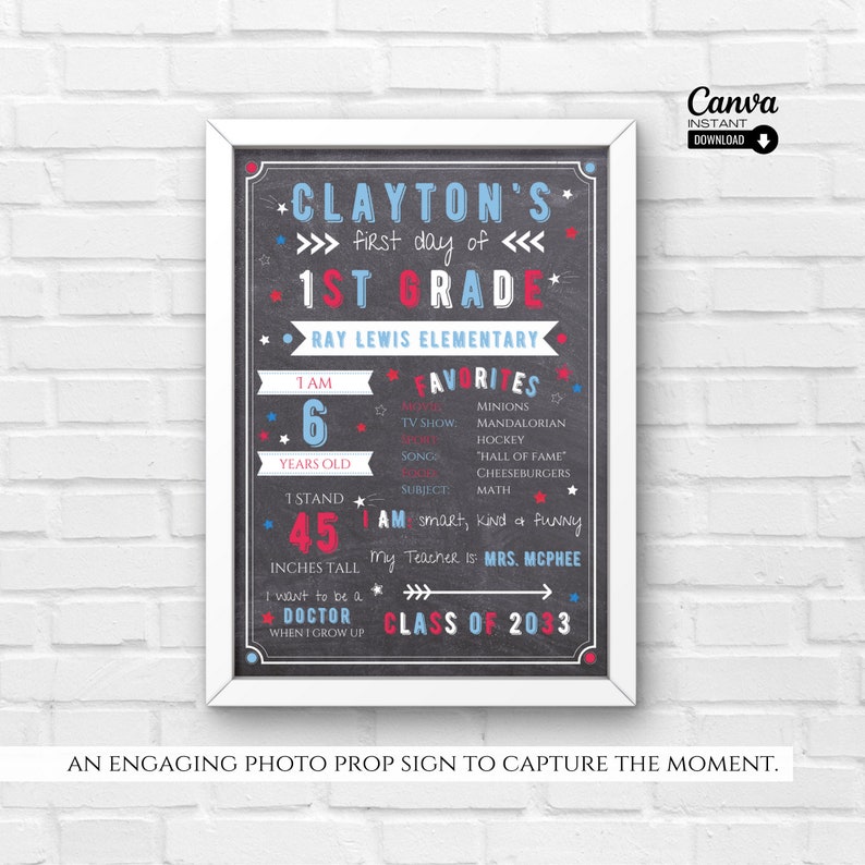 Printable First Day of School Sign, Back to School Chalkboard Sign ...