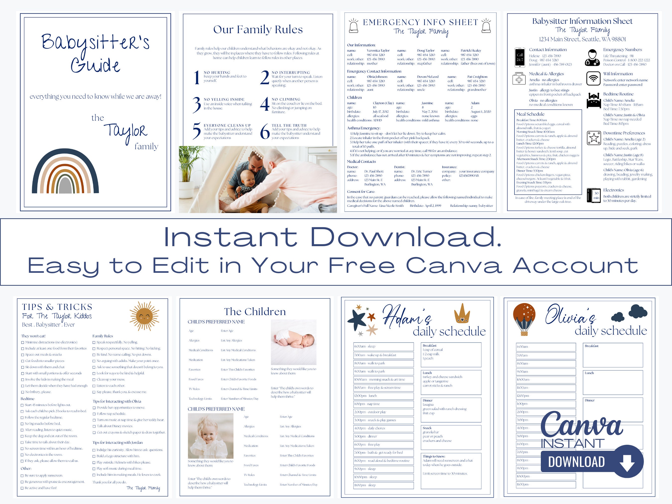 Editable Babysitter Planner Printable Babysitter Guide Nanny - Etsy
