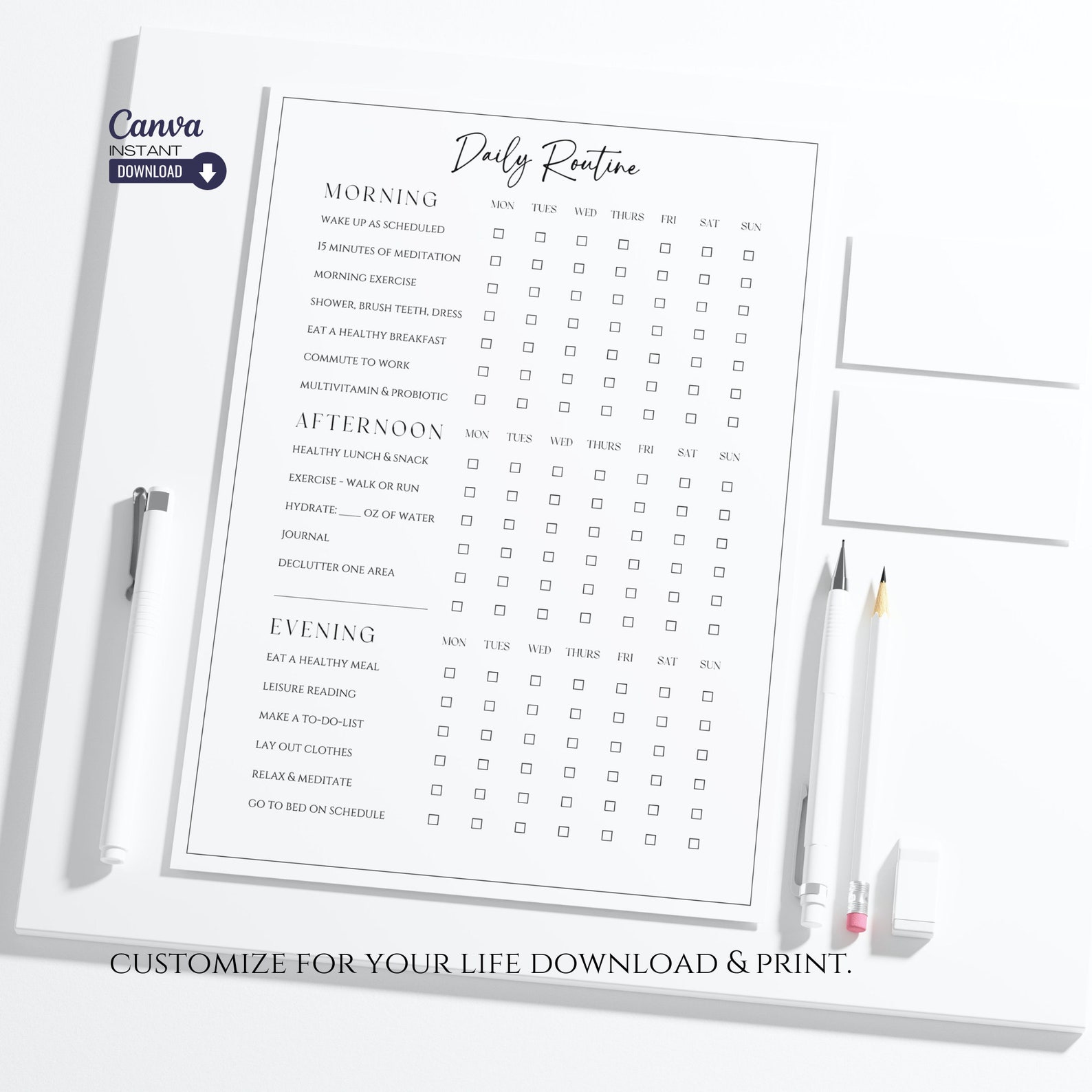 Editable Daily Routine Checklist: Printable Habit Tracker (adult/kids ...