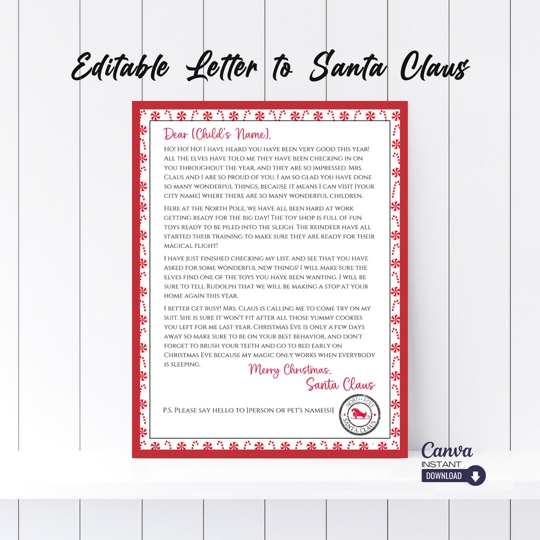 Editable Santa Letter Template, Letter From Santa Template, Printable ...
