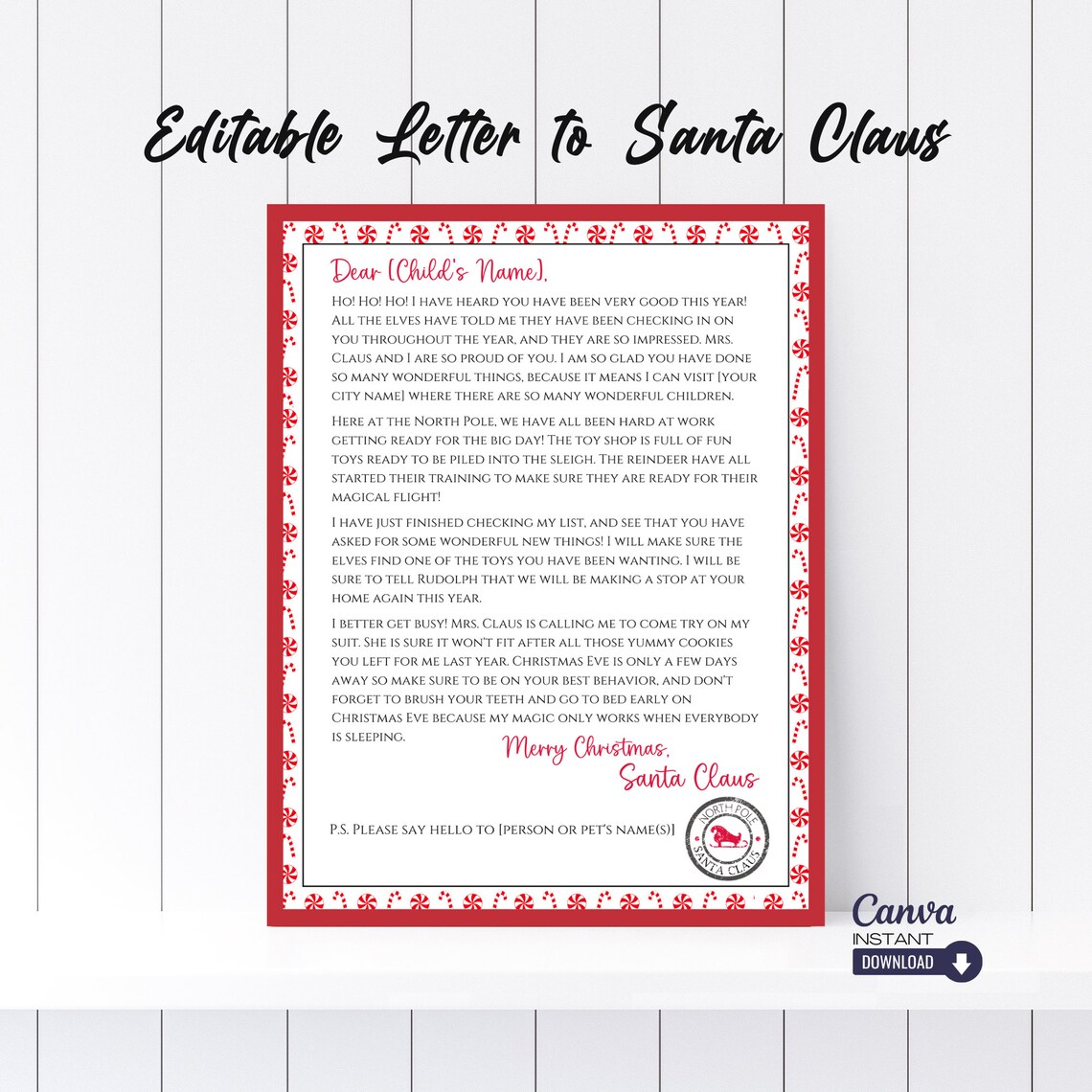 Editable Santa Letter Template, Letter From Santa Template, Printable ...