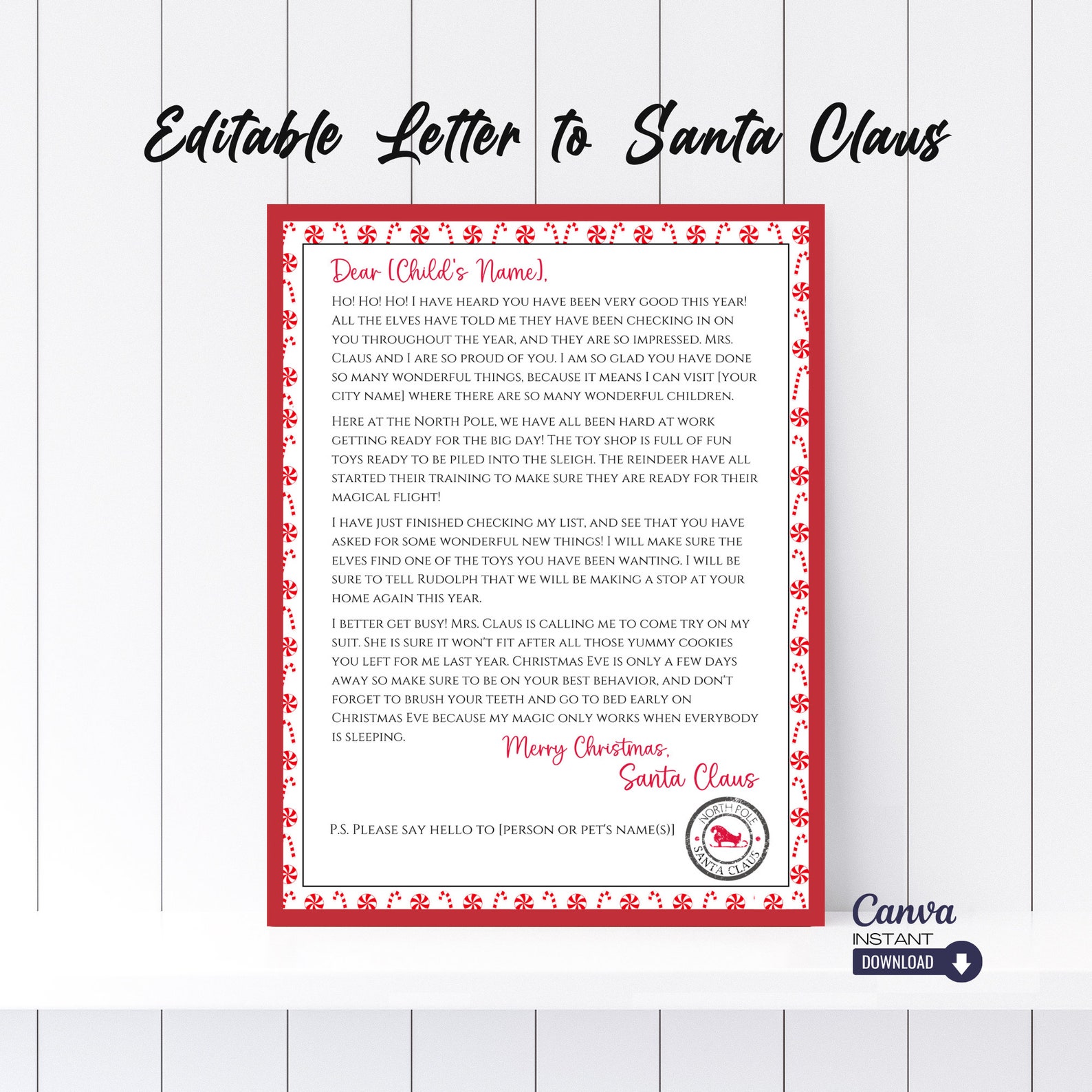 Editable Santa Letter Template, Letter From Santa Template, Printable ...