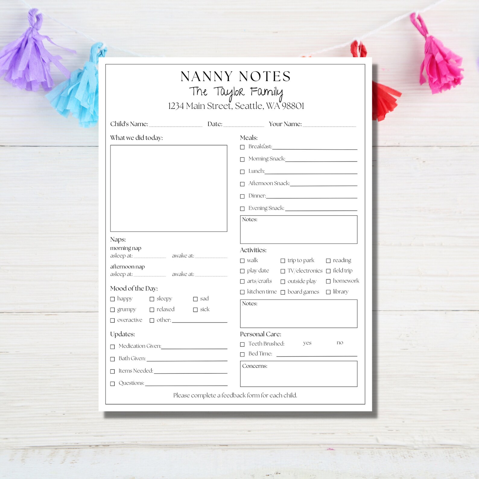 Nanny Notes, Editable Babysitter Notes, Printable Nanny Log, Babysitter ...