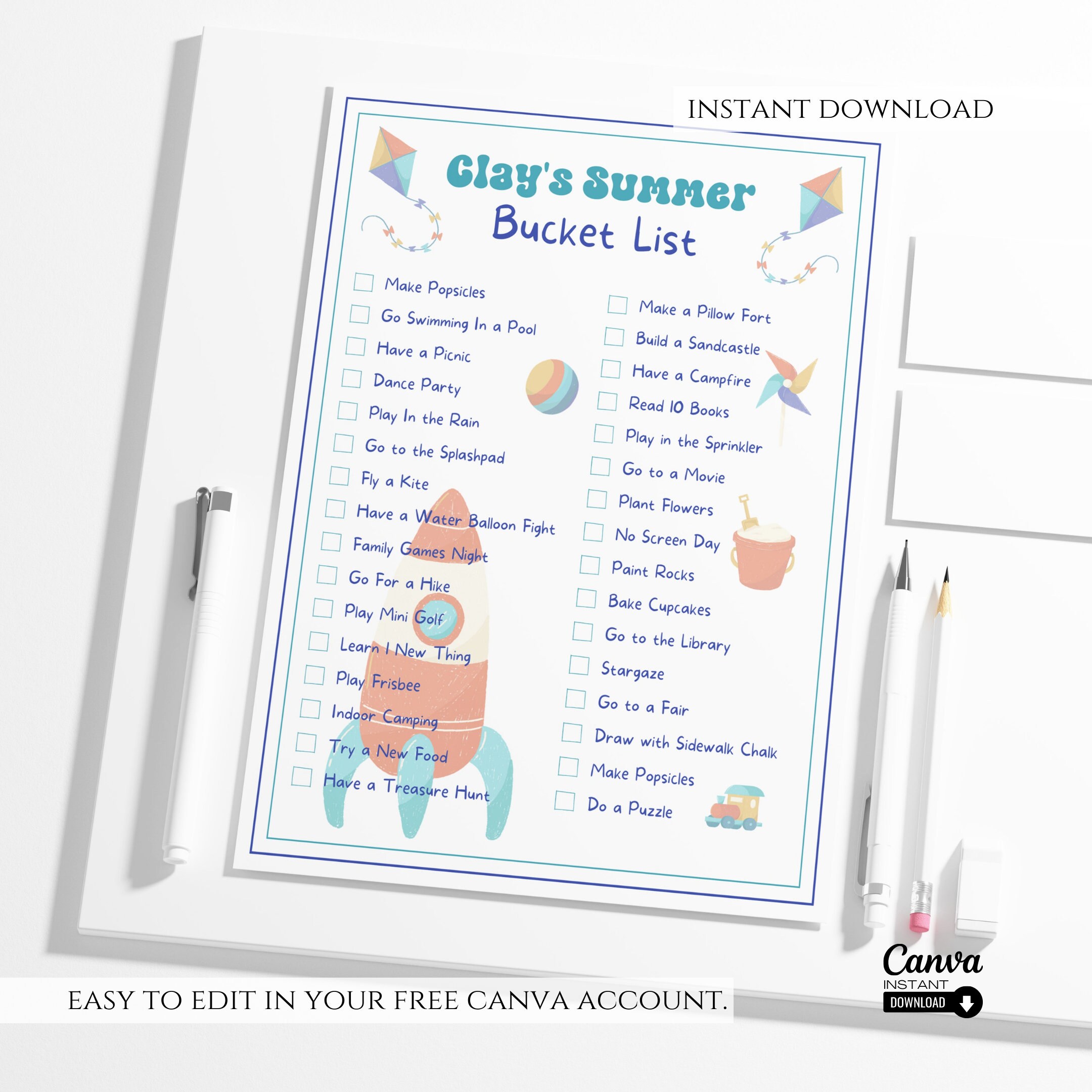 Editable Summer Bucket List, Printable Summer to Do List, Summer ...