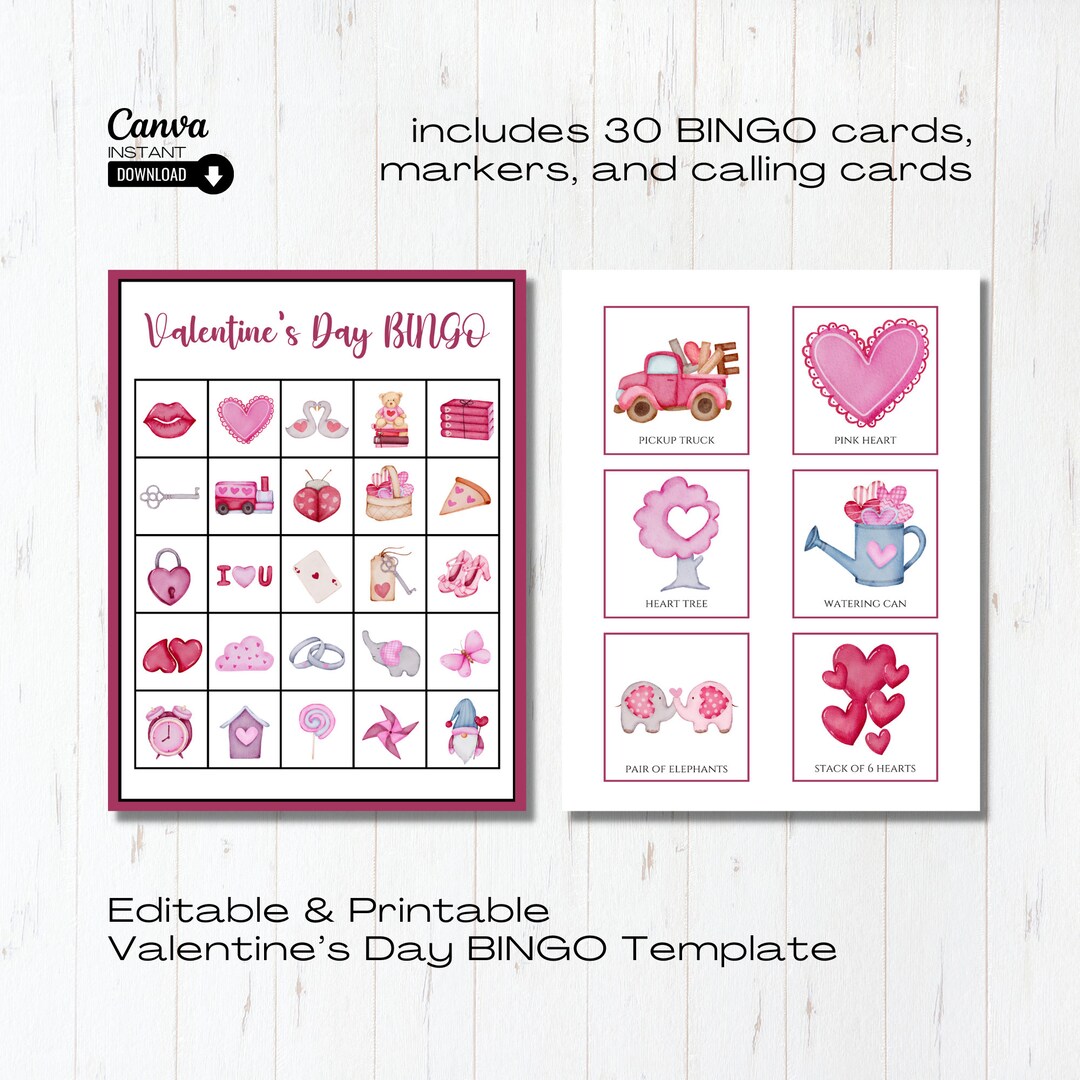 Editable Valentine BINGO, Printable Valentines BINGO Template ...